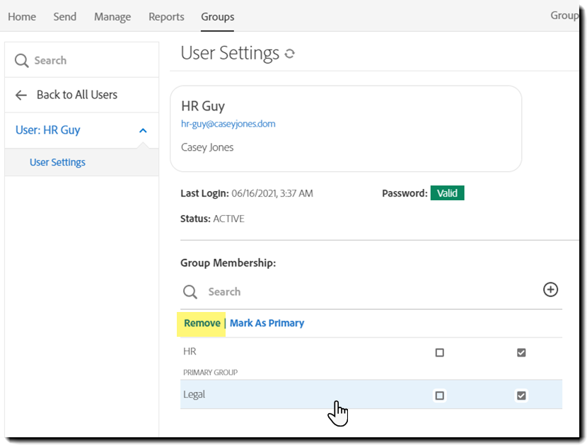 Edit a user's group membership